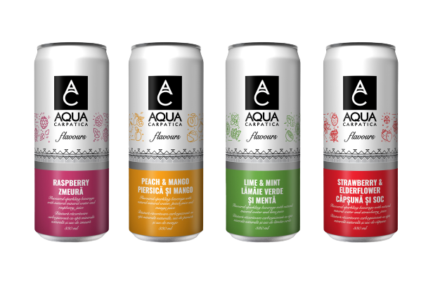 Aqua Carpatica Bautura racoritoare cu apa minerala si suc de piersica si mango doza